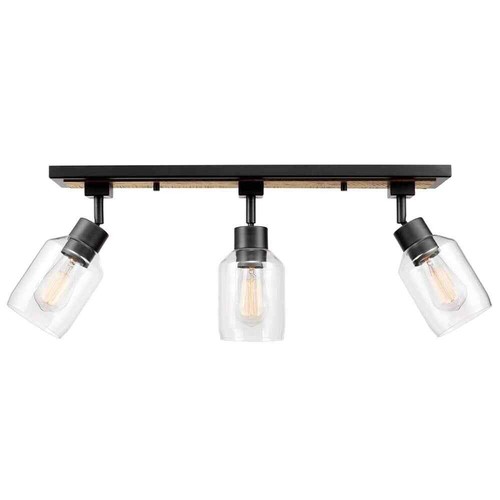 Globe Electric Griffith 3-Light Faux Wood and Black Track Lighting ...