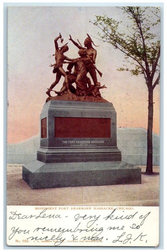 1906 Monument Fort Dearborn Massacre Statue Sculpture Chicago Illinois ...