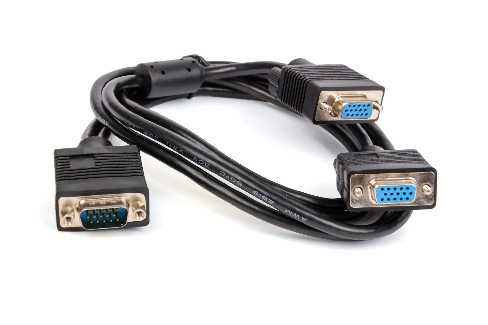 HD15 DB15 VGA 1 to 2 Full 15 pin Straight Through Y Splitter Cable HD ...