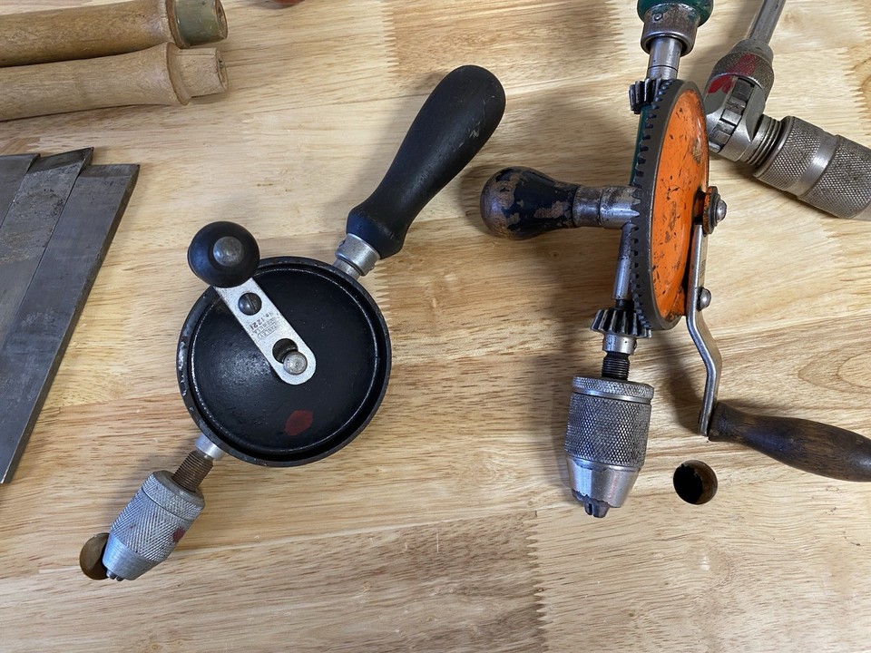 Lot Vintage Stanley Handyman Hand Drills Lathe Knives Spade Bits ...