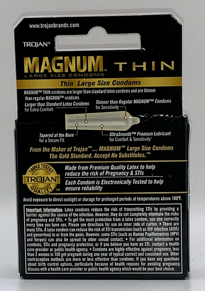 Lot Of 2 Trojan Magnum Thin Lubricated Condoms, 3 Count Each Exp 4/27 ...