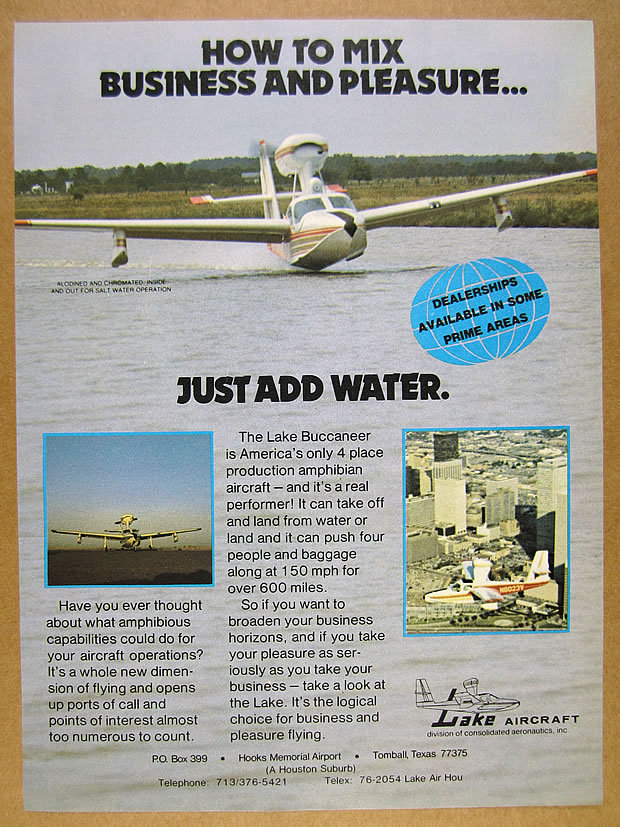1978 Lake BUCCANEER Airplane amphibious aircraft color photo vintage ...