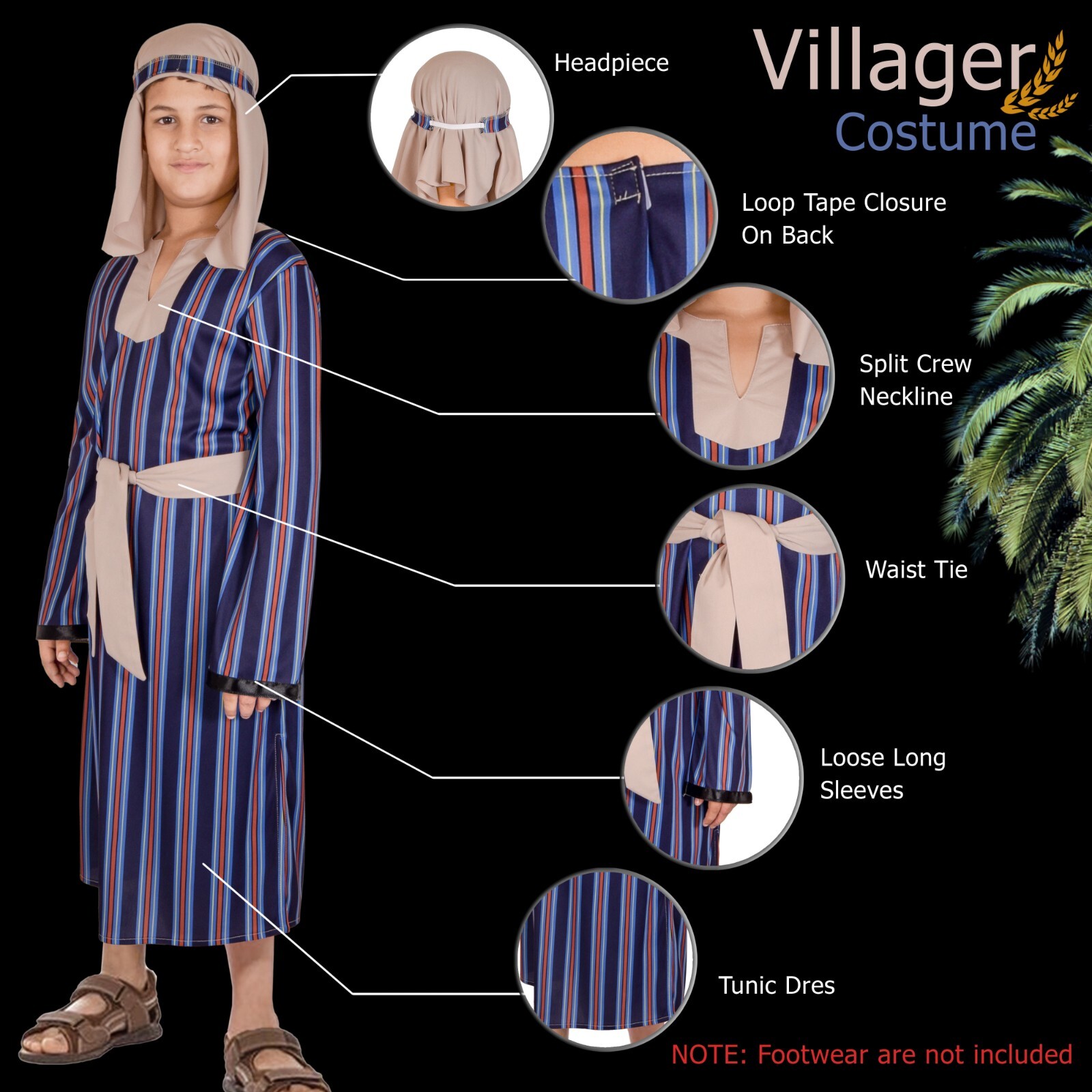Kids Xmas Nativity Villager Costume Shepherd Townspeople Joseph Dress ...