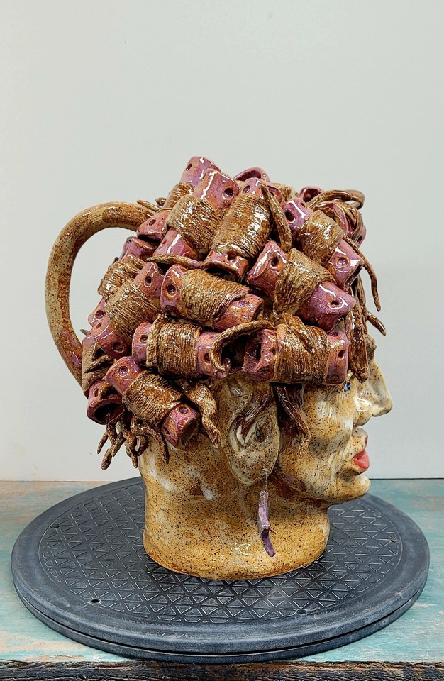 Southern Folk Art Woman With Curlers Face Jug By Melissa Herman | eBay