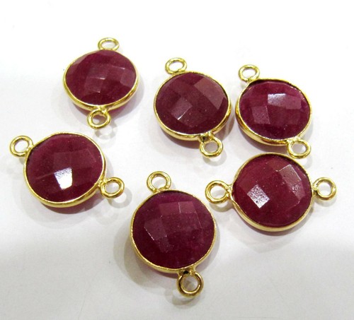 Set 6 piece ruby coin shape briolette double loop connector size 10mm ...