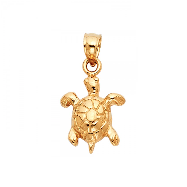 14K Solid Yellow Gold Turtle Pendant - Good Luck Lucky Necklace Charm ...