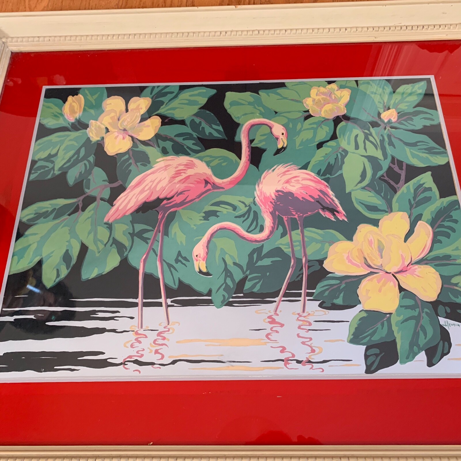 Original Vintage 1940's Pink Flamingos Duet Serigraph Florida Hemia ...