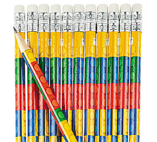 Pack of 12 - Brick Block Wooden Pencils with Erasers - Bricks Party Bag ...
