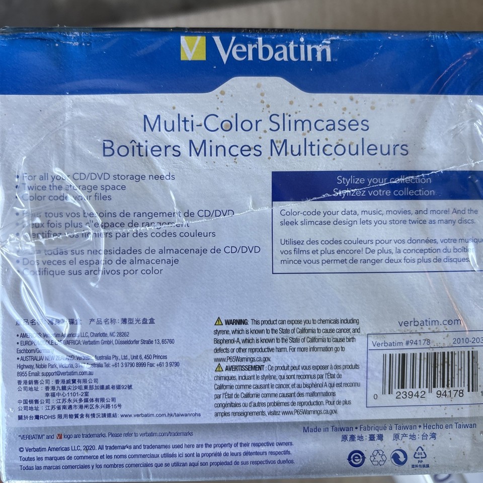 Verbatim CD/DVD Colored Slim Jewel Cases. 50 Pack. 10 Each Color ...