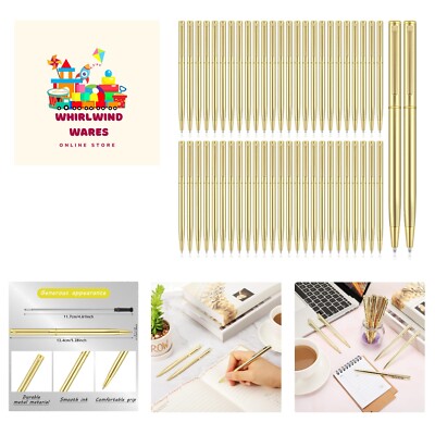 Gold Metal Slim Ballpoint Pens Bulk Retractable Metallic Black Ink 1 mm ...