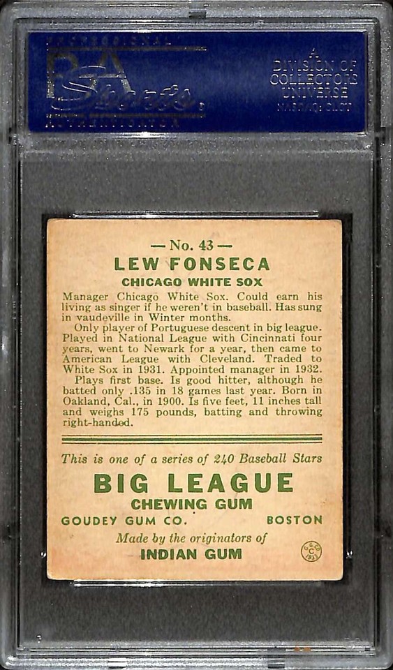 1933 Goudey #43 Lew Fonseca PSA 4 MK VGEX C91976 | eBay