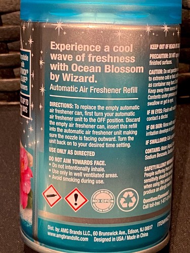 4 PACK Wizard Automatic Spray Refills OCEAN BLOSSOM, Fits Glade/Airwick ...