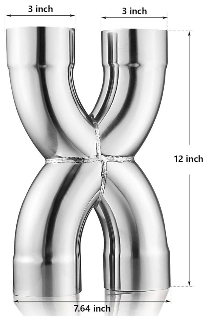 Welded X Pipe 3" Dual Inlet/Outlet Polished Exhaust X Pipe Stainless ...