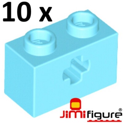 NEW 10 x LEGO Technic Brick 1x2 with Axle Hole Medium Azure 32064 ...