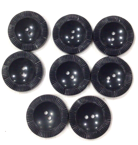 8 VTG BLACK PLASTIC RIBBED EDGE CONCAVE BUTTONS 2 HOLES 1" | eBay