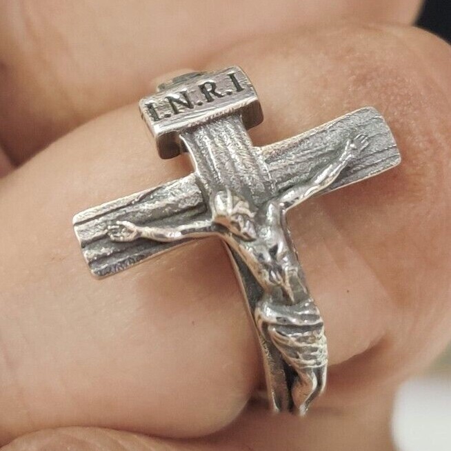 925 Sterling Silver Jesus Crucifix Ring,INRI Ring For Men,Cross Ring ...