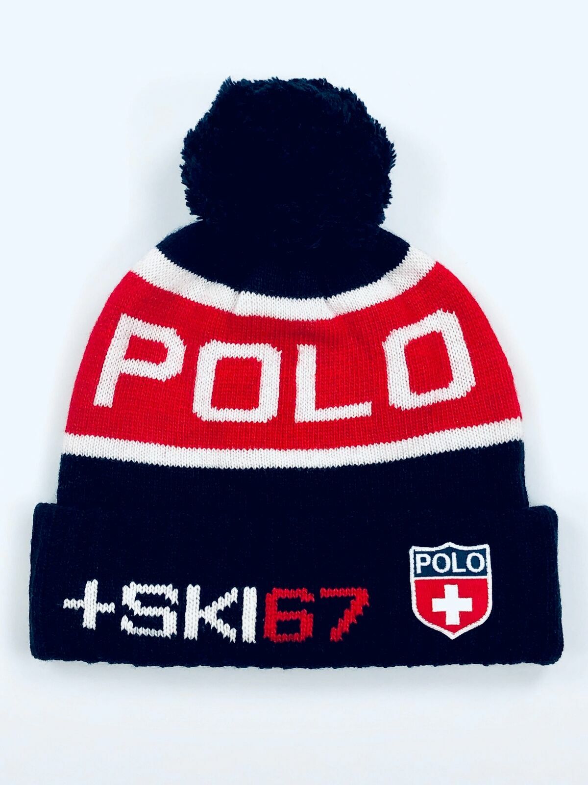 Nwt Polo Ralph Lauren Navy Red White Ski 67 Cap Polo Shield Beanie | eBay