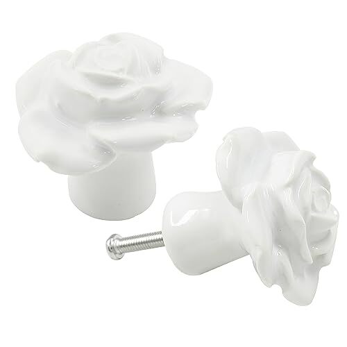 12 Pcs White Rose Drawer Pulls Ceramic Flower Knobs Decor Handles for ...