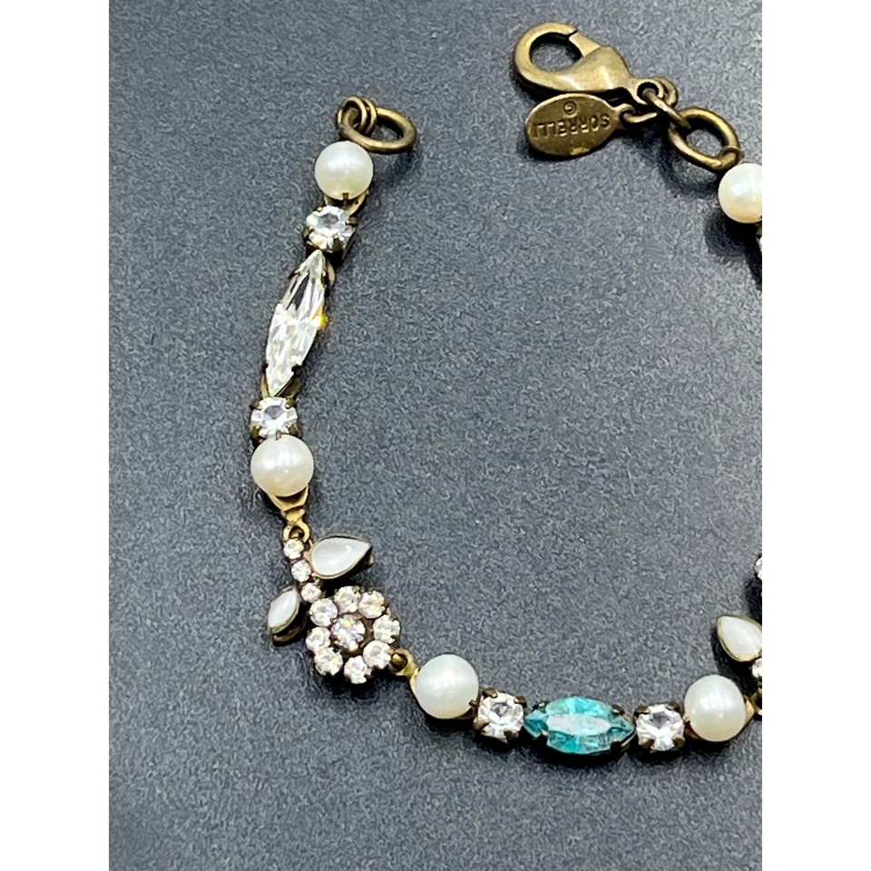 Sorrelli Clear Crystal Flower Blue Swarovski Antiqued Romantic Bracelet ...
