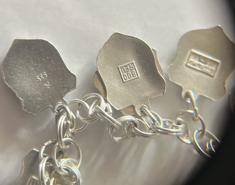 VTG Silver 16 European Travel Charm Bracelet Enamel Shields Flags - 800 ...