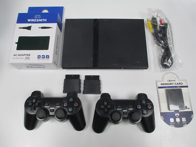 🔥💫Sony PlayStation 2- Slim PS2 Black SCPH-75001 2 Wireless Controllers ...