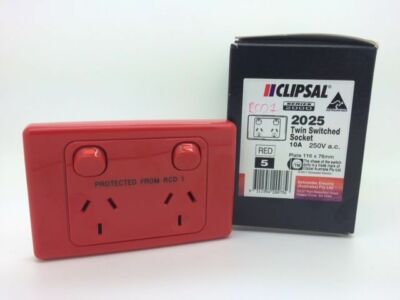 Clipsal 2025 Twin Switched Socket 10A Double Power Point Red Series ...