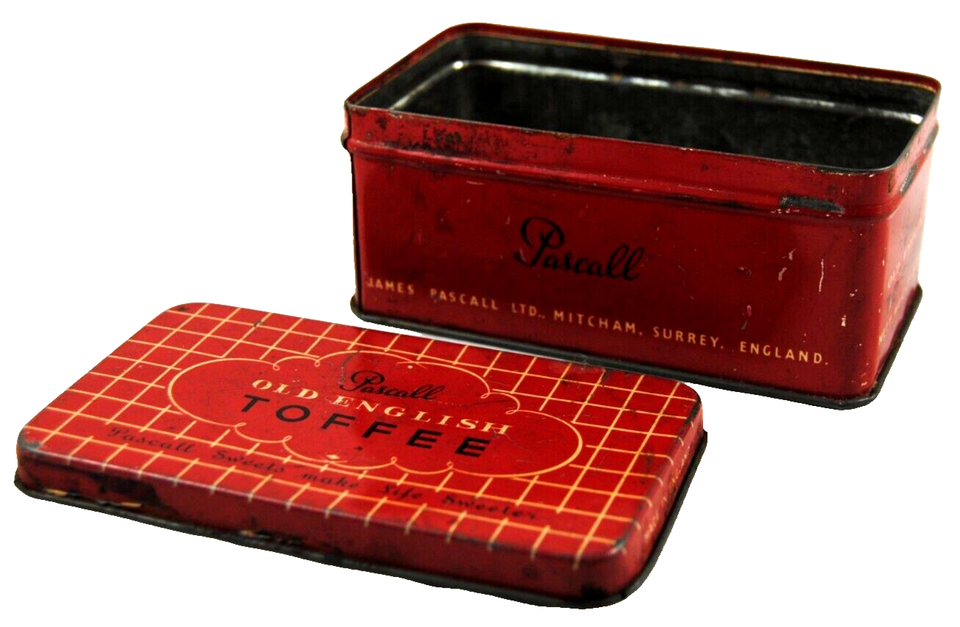 Vintage PASCALL OLD ENGLISH TOFFEE SWEETS Metal TIN Storage Container ...