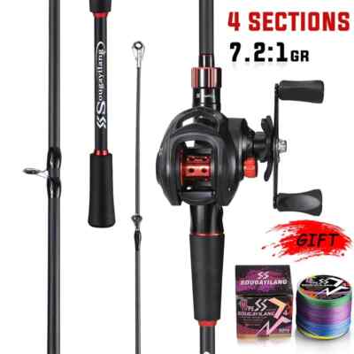 Fishing Rod Reel Combo Carbon Fiber Casting Rod Baitcasting Ree Gear ...