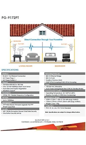 Comtrend Pg-9172kit G.hn 1200 Mbps Powerline Ethernet Bridge Adapter 2 ...