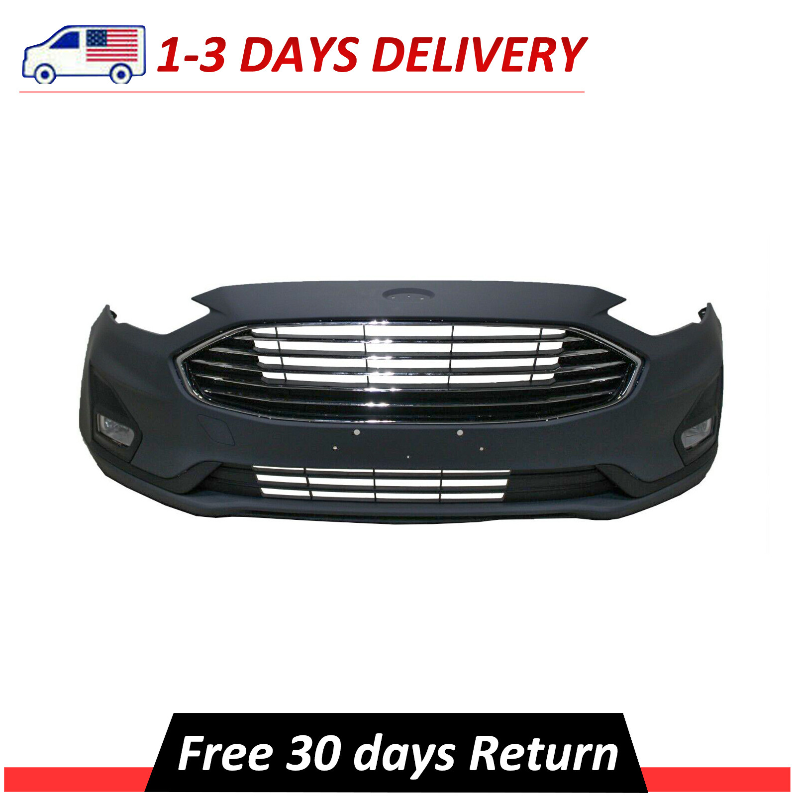 Fits 2019-2020 Ford Fusion Front Bumper & Upper Lower Grill w/Fog ...