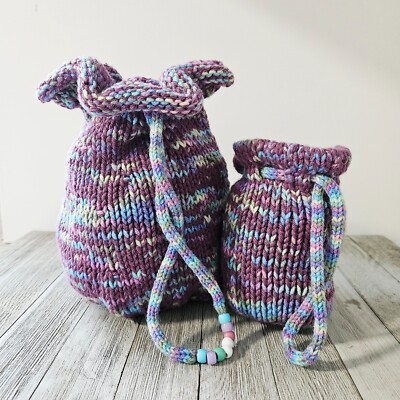 Handmade Knit Drawstring Wristlet Bag Purse Satchel Carryall Hobo Bags ...