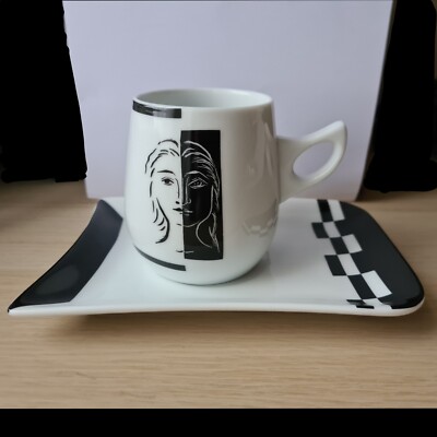 Picasso Portrait Deux Parties Black & White Split Face Cup & Saucer ...