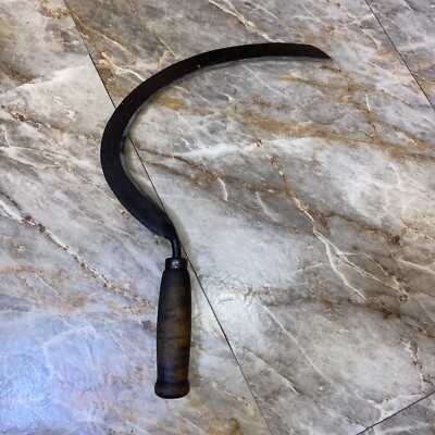 Antique Sickle Scythe Farm or Garden Tool w/ Wooden Handle, E M H ...