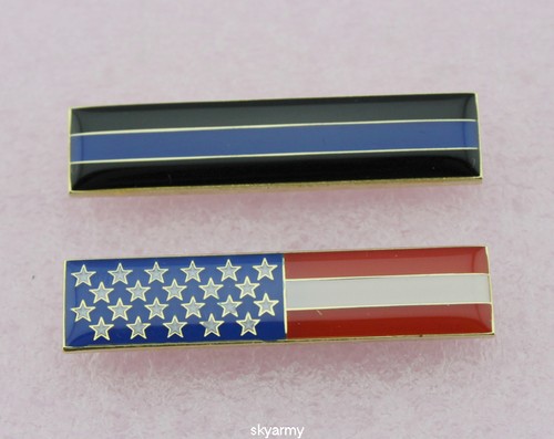 Thin Blue Line & AMERICAN FLAG ENAMEL CITATION BAR PIN TWO PC TBL BADGE ...