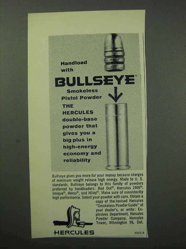 1963 Hercules Bullseye Smokeless Pistol Powder Ad | eBay