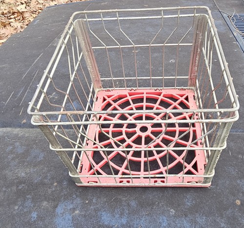 Vintage Metal Wire Side Milk Crate Red Bottom " Upstate" Primitive | eBay