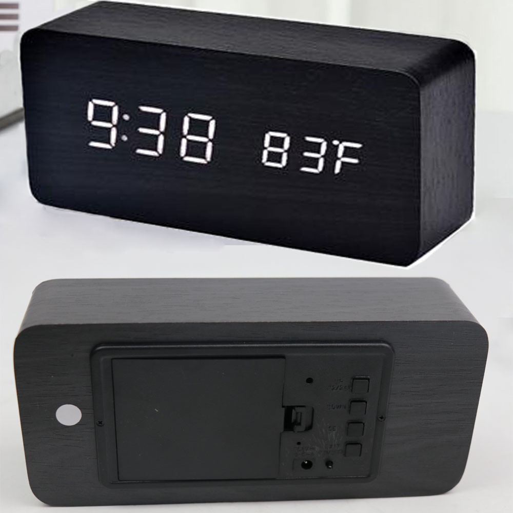 Wooden Wood Digital USB Modern LED Desk Alarm Clock Calendar Timer ...