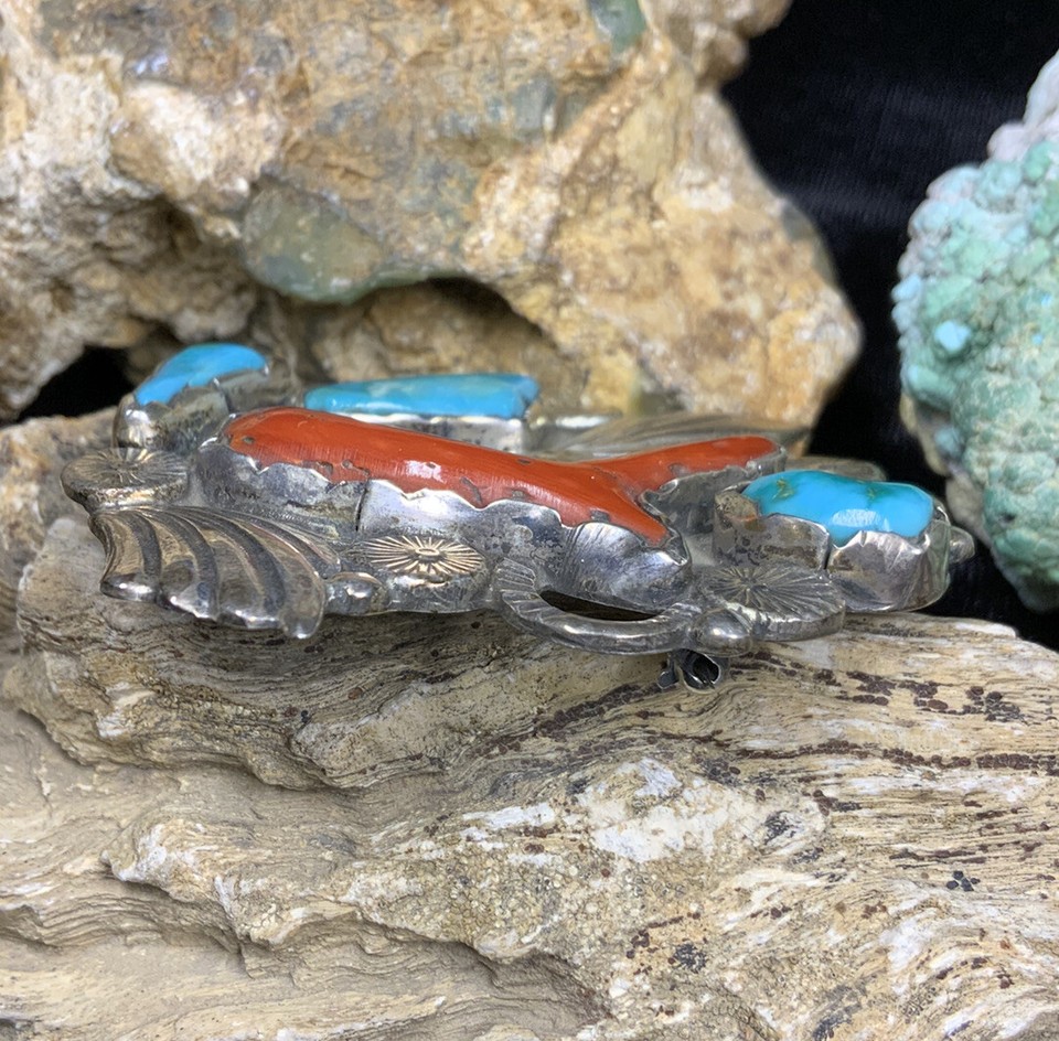 Classic, BIG Zuni “Dan Simplicio” Sterling Silver, Turquoise & Red ...