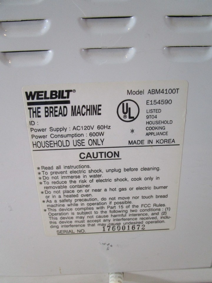 Welbilt The Bread Machine ABM4100T 2lb Loaf Capacity | eBay