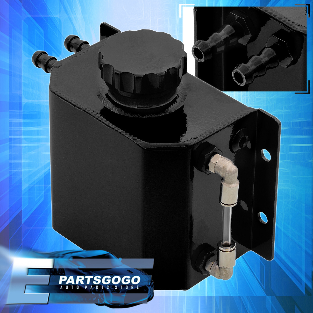 1L Black Aluminum Radiator Coolant Overflow Bottle Recovery Water Tank ...