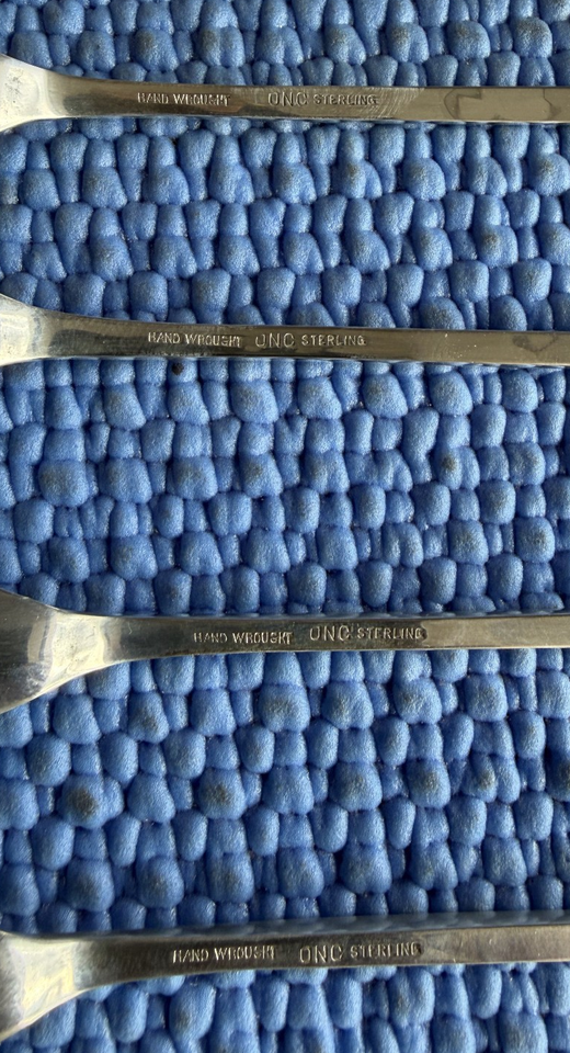 Set of 7 ICE TEA SPOONS Old Newbury Hand Wrought ONC Sterling Silver ...