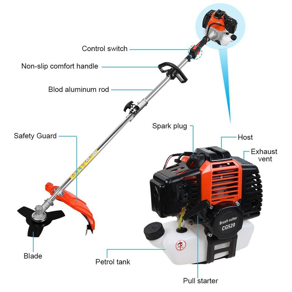 4-in-1 Petrol Garden Multi Tool 52CC Strimmer Brushcutter Hedge Trimmer ...