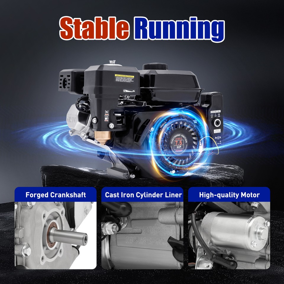 212cc 4-Stroke 7.5 HP Electric Start Horizontal Engine Go Kart Gas ...