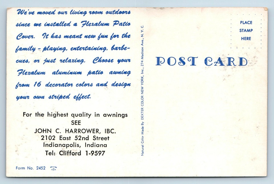 Vintage Postcard Awnings Advertising Ad Indianapolis Indiana IN John ...