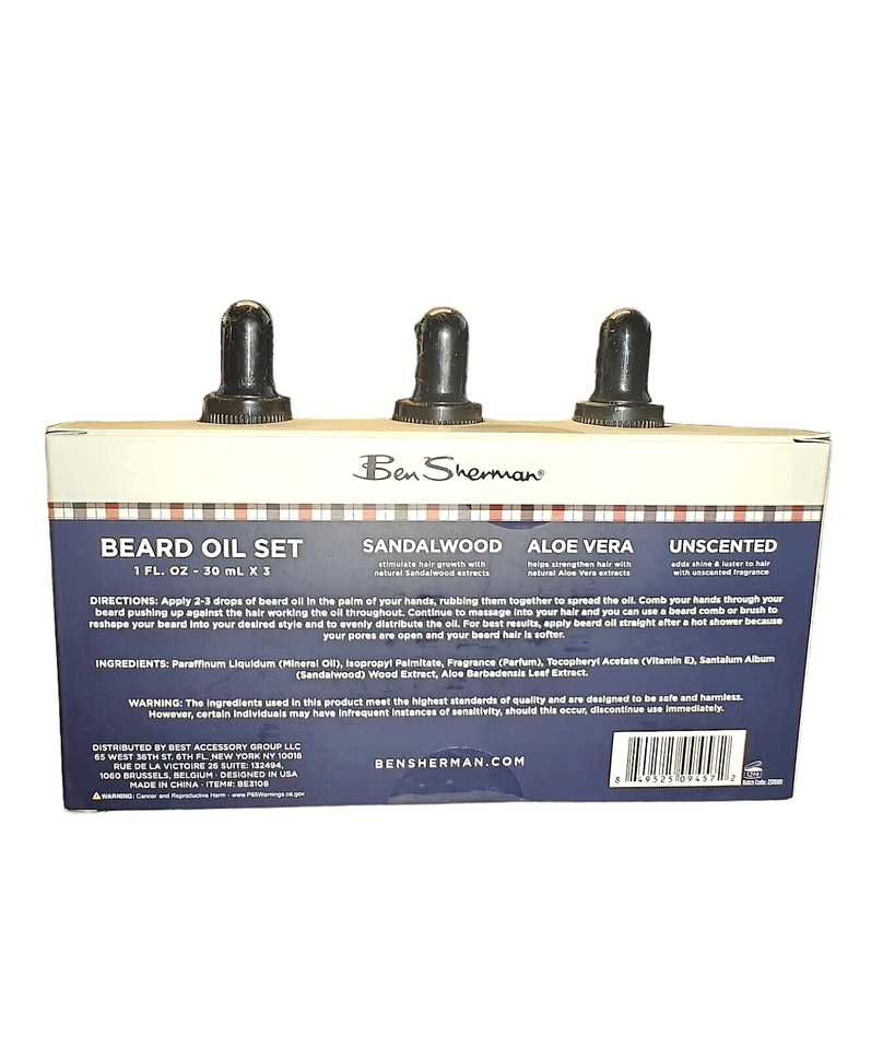 Trio 3PK Ben Sherman Beard Oil Set of 3 SANDALWOOD, ALOE & UNSCENTED | eBay