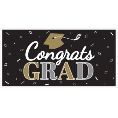 Congrats Grad Giant Banner 11" x 65" Plastic Graduation Party ...