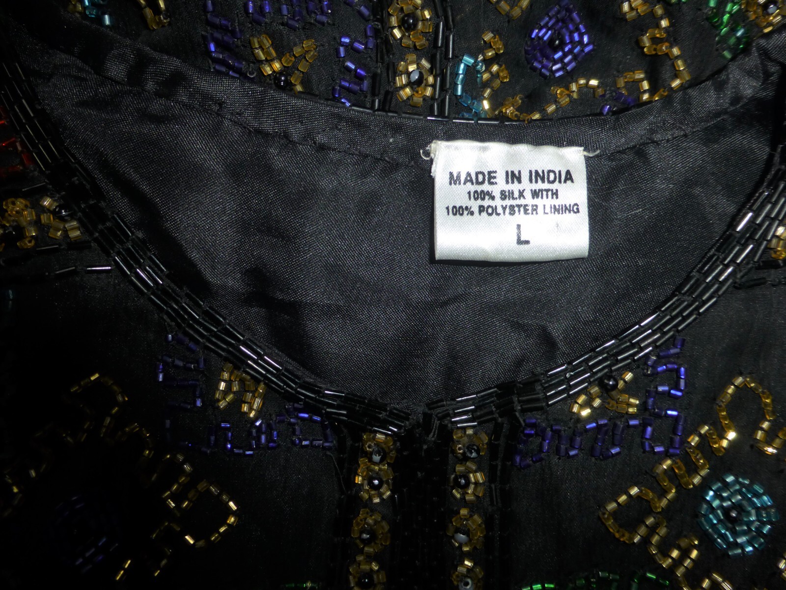 VTG 80s HEAVY hand Embroidered Silk Glass BEADS Evening Formal JACKET L ...