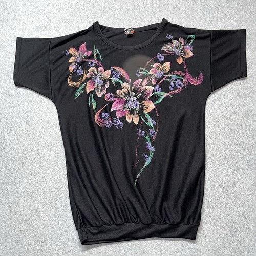 Vintage Plumo Woman's Graphic Foral Black Blouse Size M | eBay