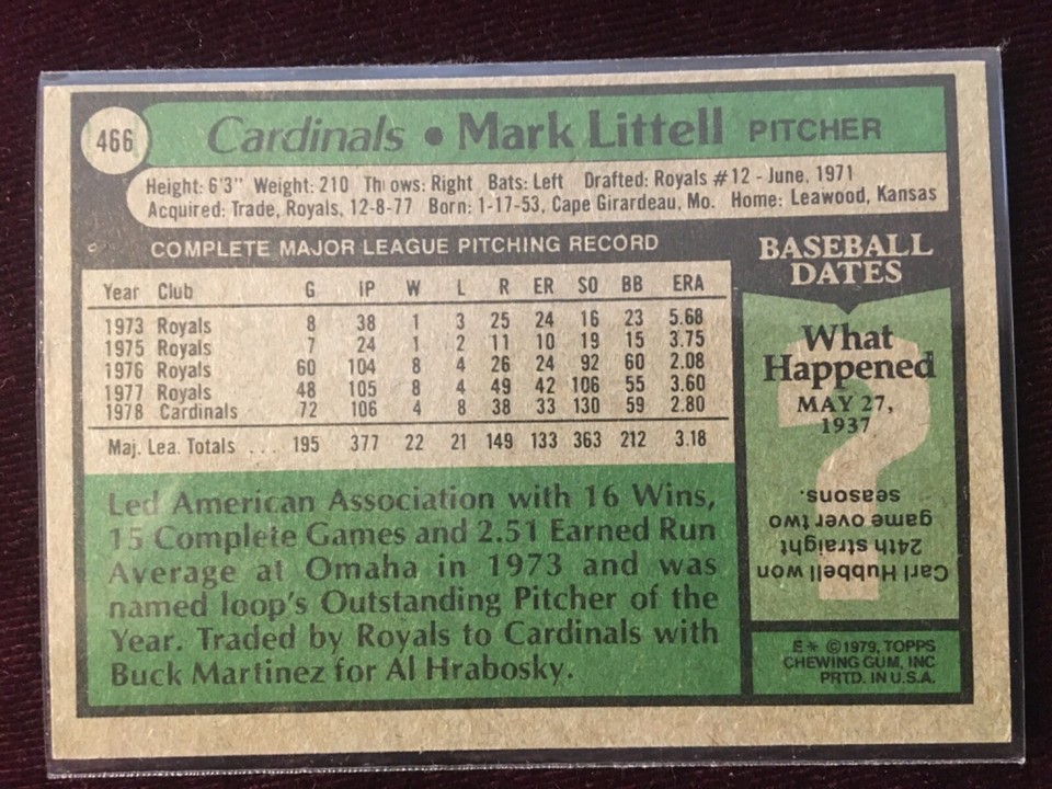 1979 Topps #466 Cardinals Mark Littell Baseball Card | eBay