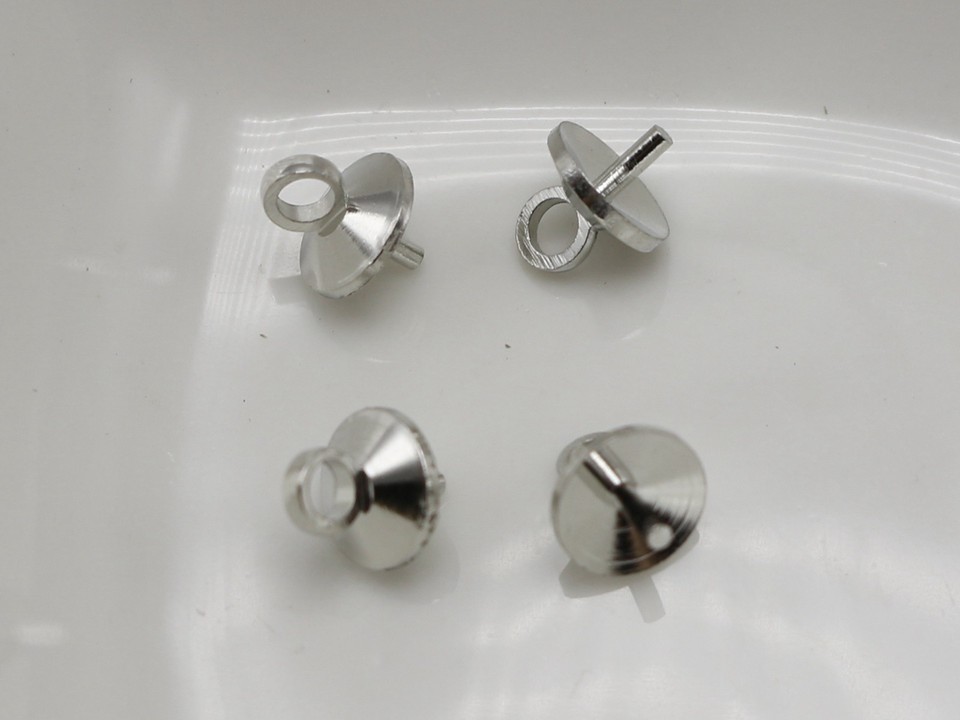 50 Silver Eye Pin Pendant Connector Bail For Half-Drilled Pearl with ...